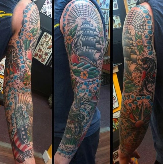 60 Traditional Tattoo Sleeve Designs For Men Old School Ideas