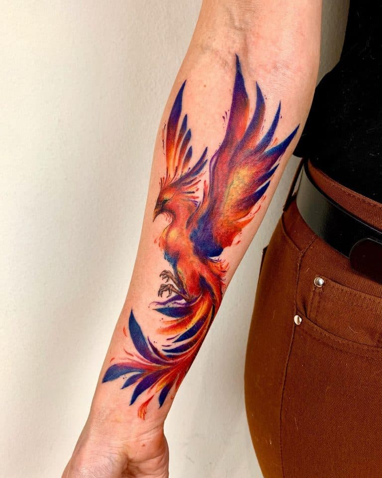 Phoenix Rising from Ashes Tattoo Ideas and Designs